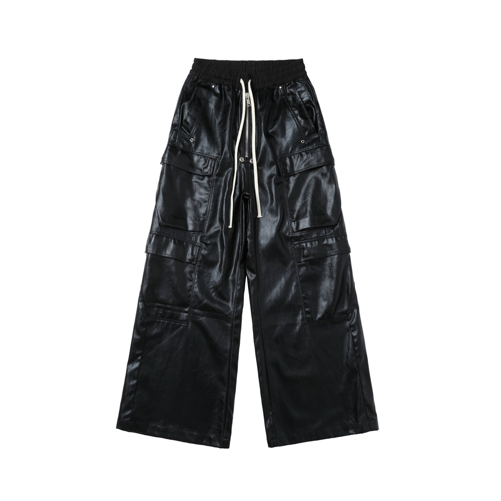Obsidian Cargo Pants | Black Glossy Wide Trousers – h0neybear