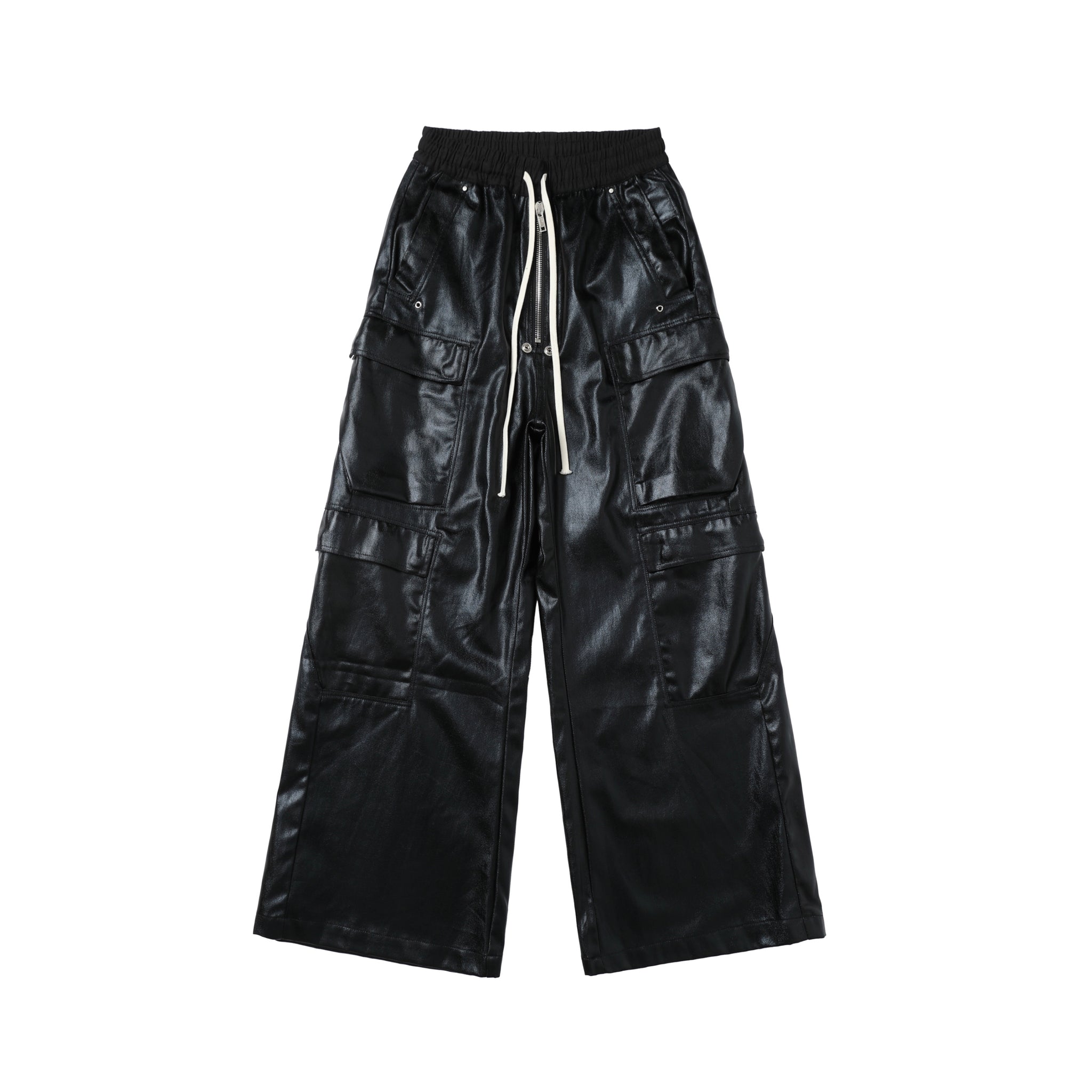 Obsidian Cargo Pants | Black Glossy Wide Trousers – h0neybear