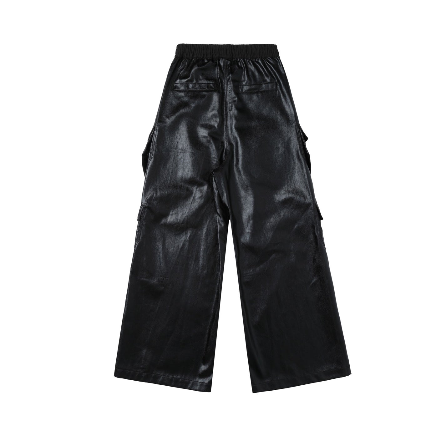 Obsidian Cargo Pants | Black Glossy Wide Trousers – h0neybear