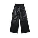 Obsidian Cargo Pants | Black Glossy Wide Trousers – h0neybear