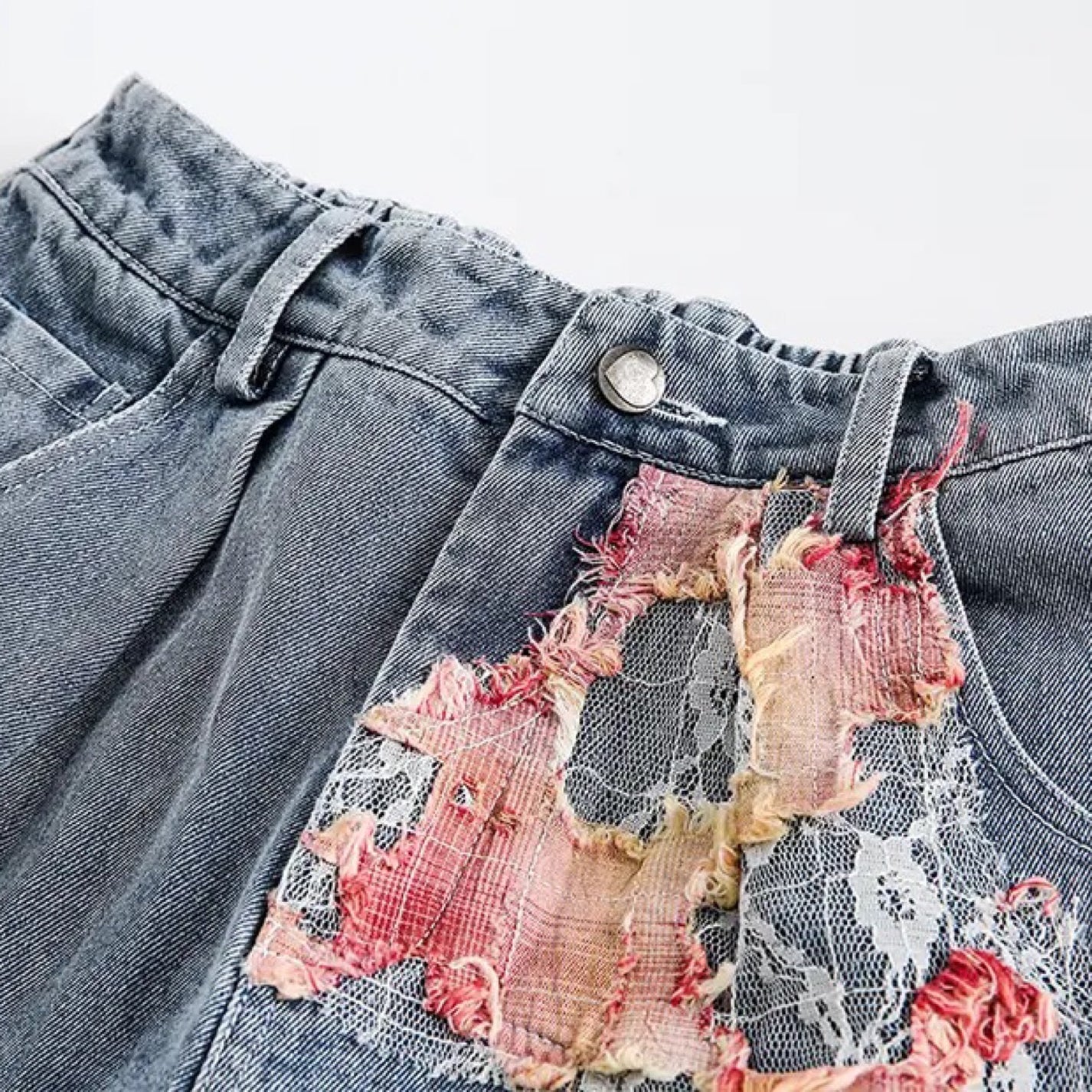 Lace Patchwork Denim Shorts | Trendy Y2K Jorts | h0neybear