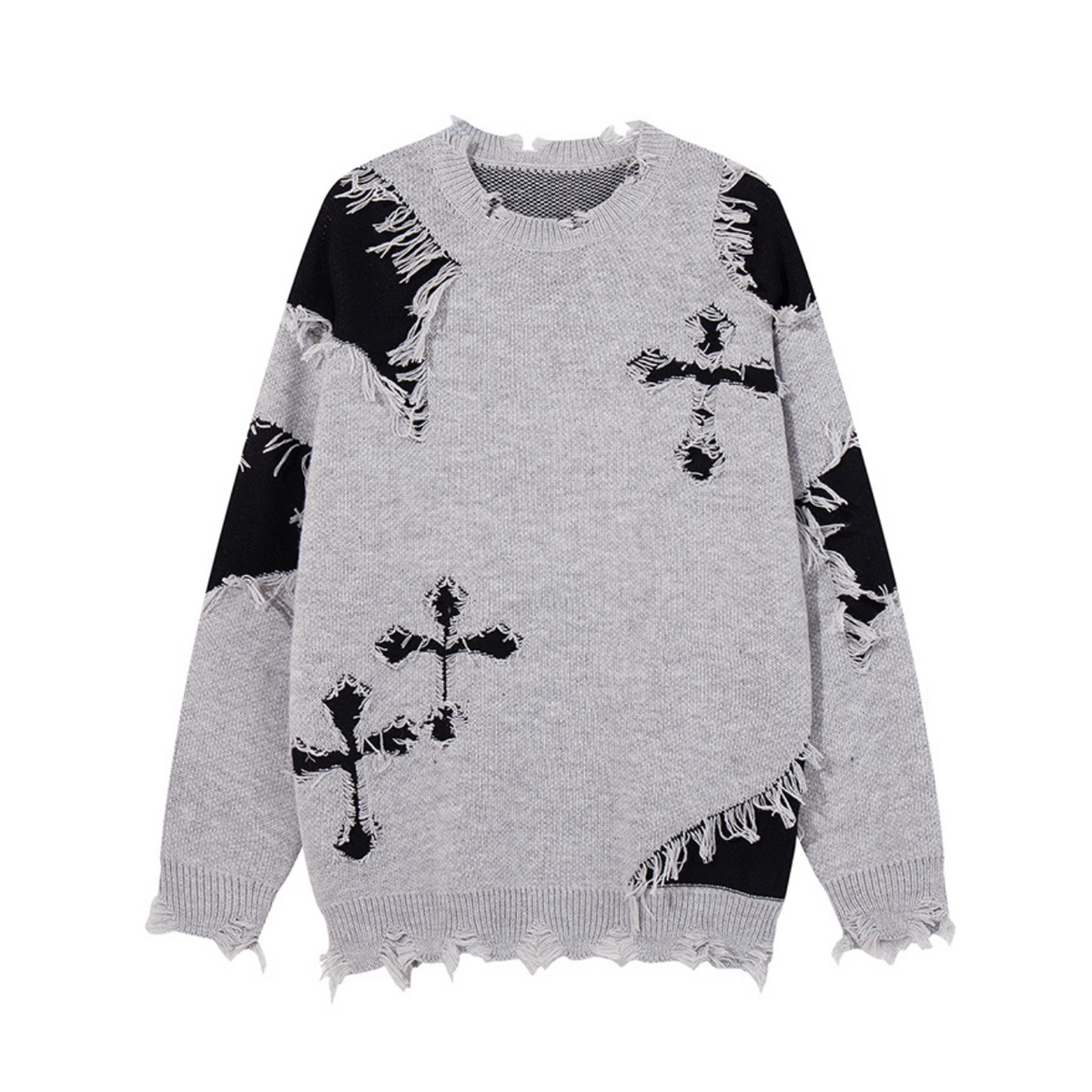 Frayed Crosses Knit Sweater - h0neybear