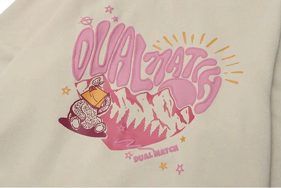 Dual Match Print Hoodie | Beige Trendy Hoodies & Sweatshirts – h0neybear