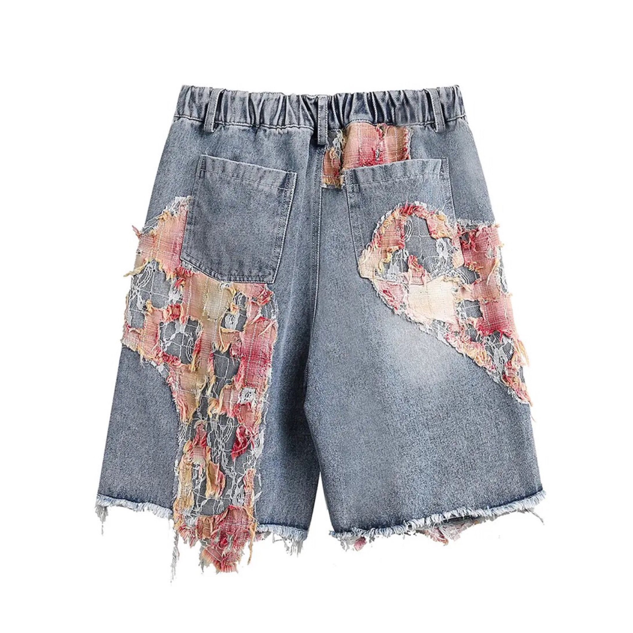 Lace Patchwork Denim Shorts | Trendy Y2K Jorts | h0neybear