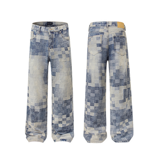 Pixel Pattern Denim Pants - h0neybear