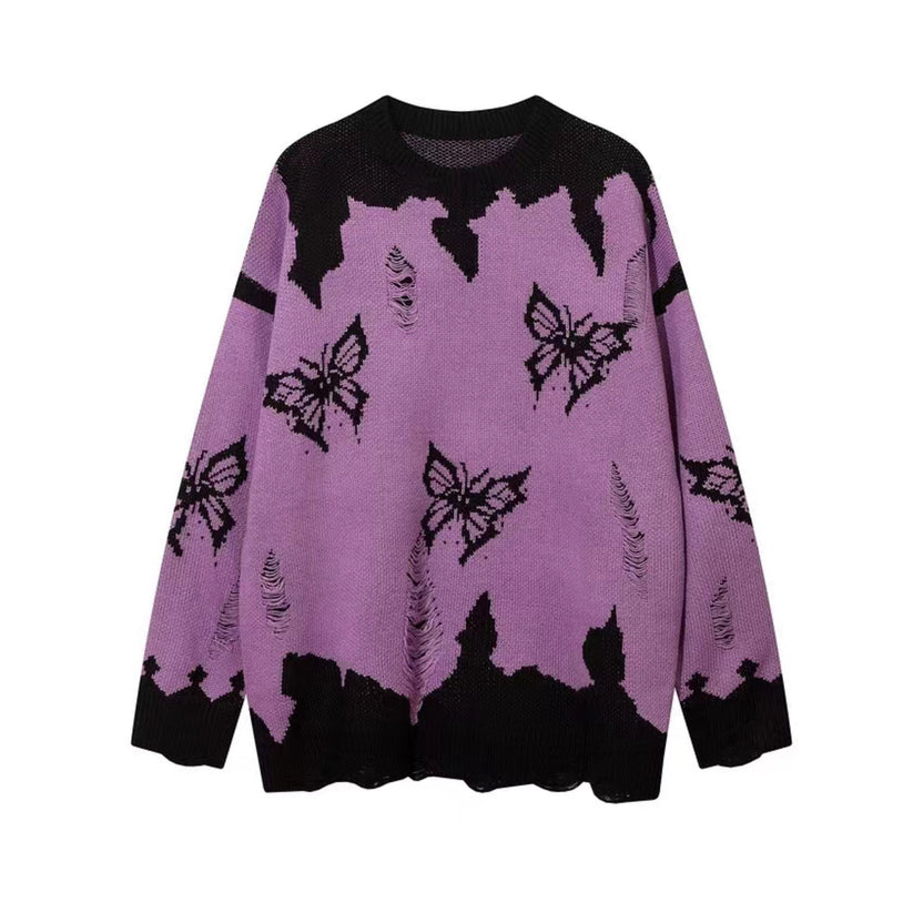 Butterfly Rip Knitted Sweater - h0neybear