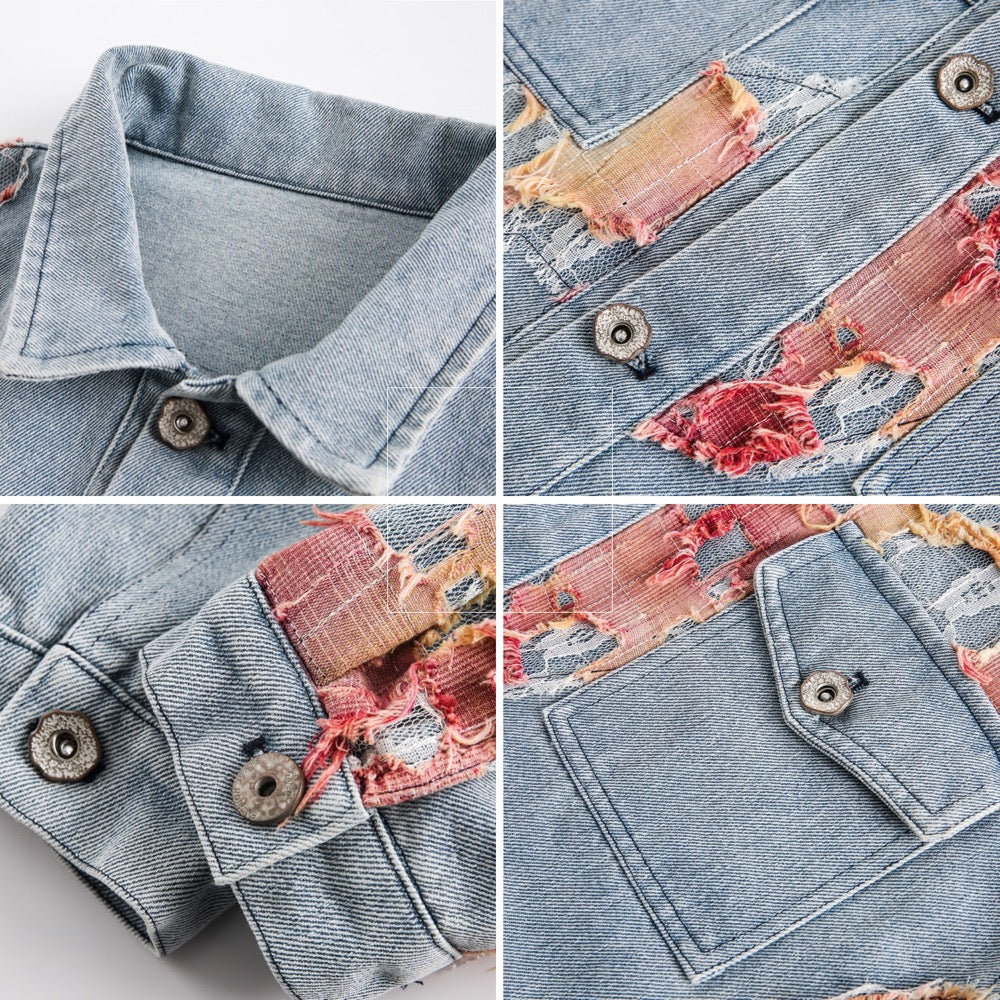 Lace Patchwork Denim Jacket - h0neybear