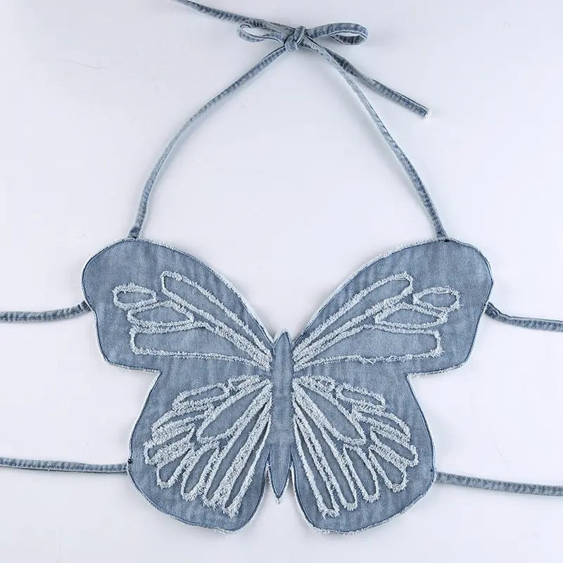 Butterfly Denim Crop Top | Y2K Cami Tee | Aesthetic Tops | H0NEYBEAR ...