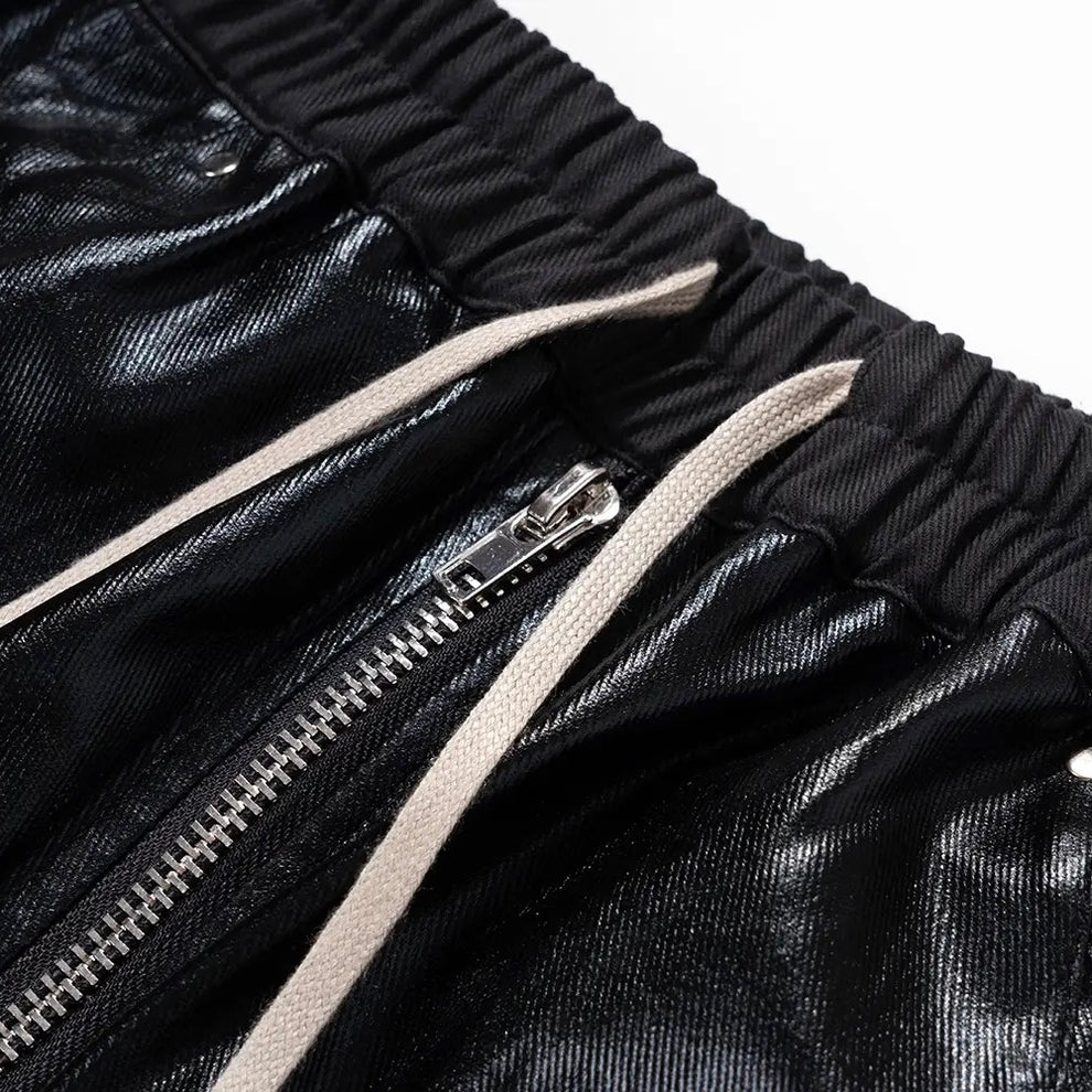 Obsidian Cargo Pants | Black Glossy Wide Trousers – h0neybear