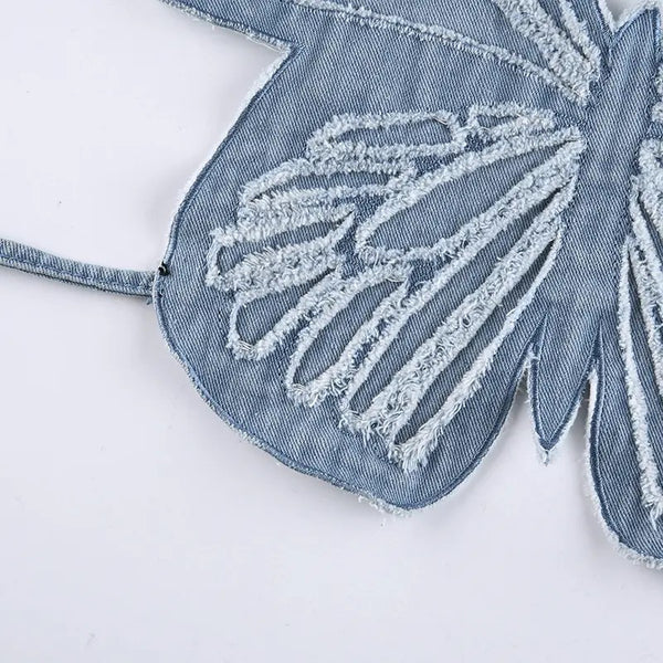 Butterfly Denim Crop Top | Y2K Cami Tee | Aesthetic Tops | H0NEYBEAR ...