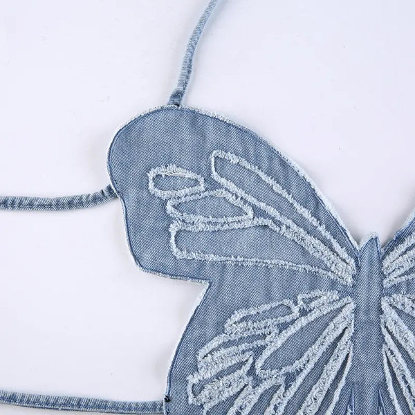 Butterfly Denim Crop Top | Y2K Cami Tee | Aesthetic Tops | H0NEYBEAR ...